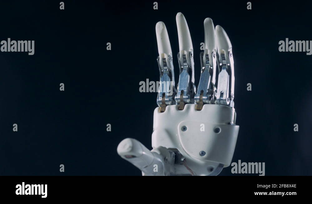 White prosthetic hand. Futuristic cyborg arm concept Stock Video ...