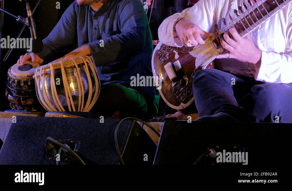 Two men playing traditional Indian tabla drums and sitar Stock Video ...