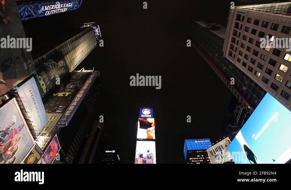Times Square NYC New York City at night neon Wide tilt down Stock Video ...