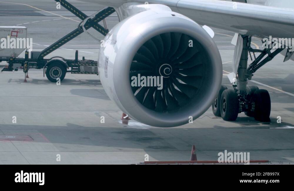 A Rolls-Royce commercial Jet engine of a Boeing 777 warming up on the ...