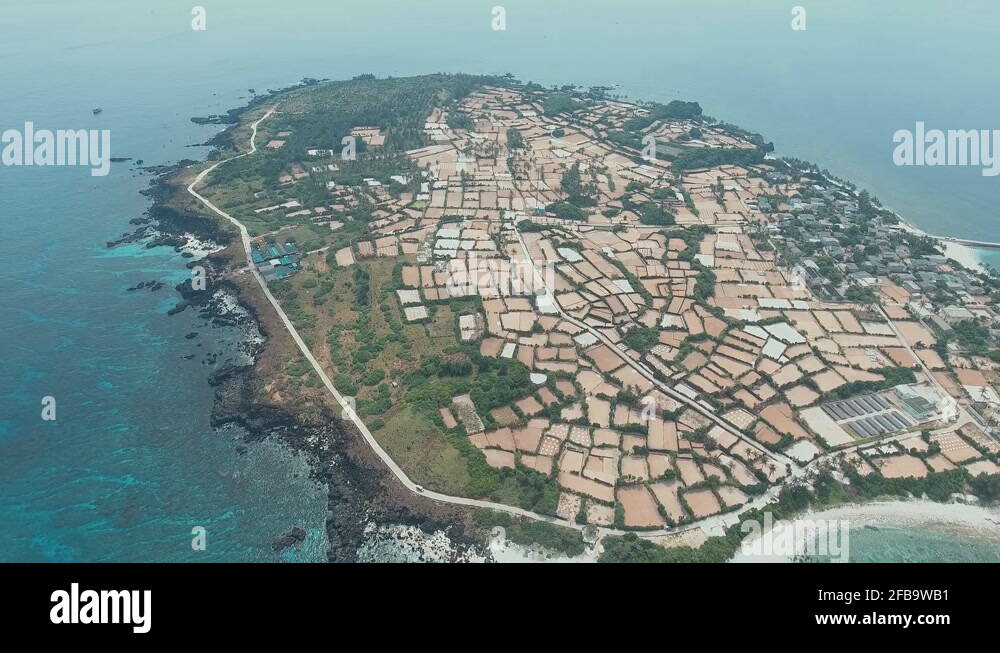 Lyson island, Quang Ngai, Vietnam. Aerial view of rice plantations ...