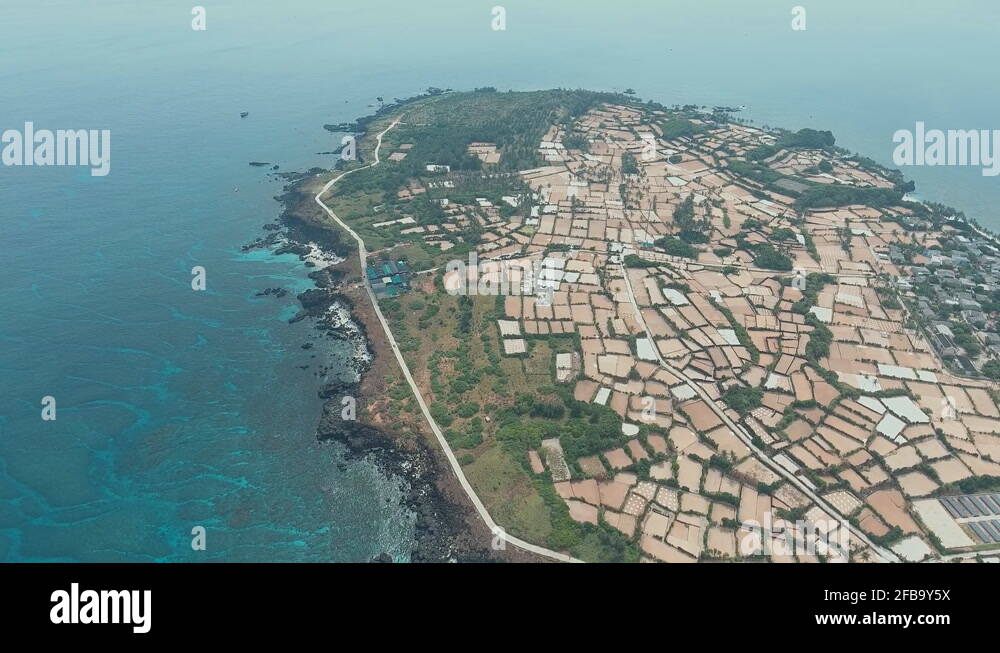 Lyson island, Quang Ngai, Vietnam. Aerial view of rice plantations ...