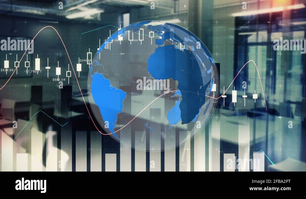 Digital earth rotating on an office background with data Stock Video ...