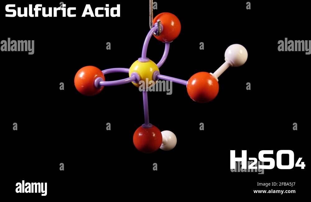 Sulphuric Acid H2SO4 molecule rotating isolated on black background ...