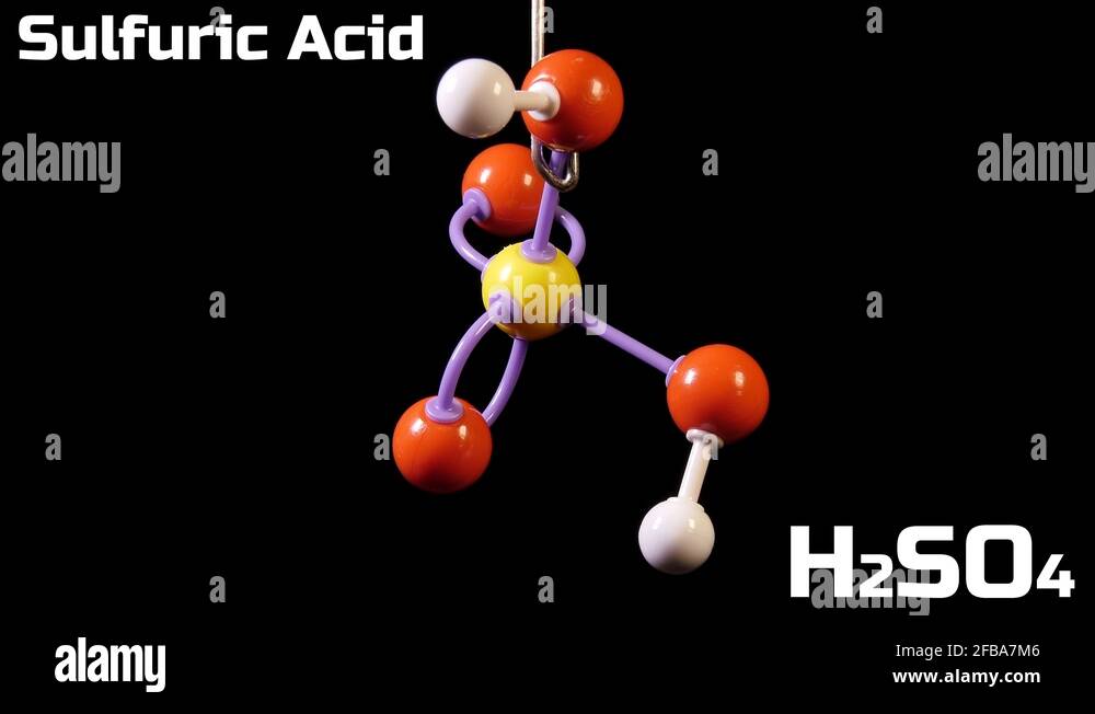 Sulphuric Acid H2SO4 molecule rotating isolated on black background ...