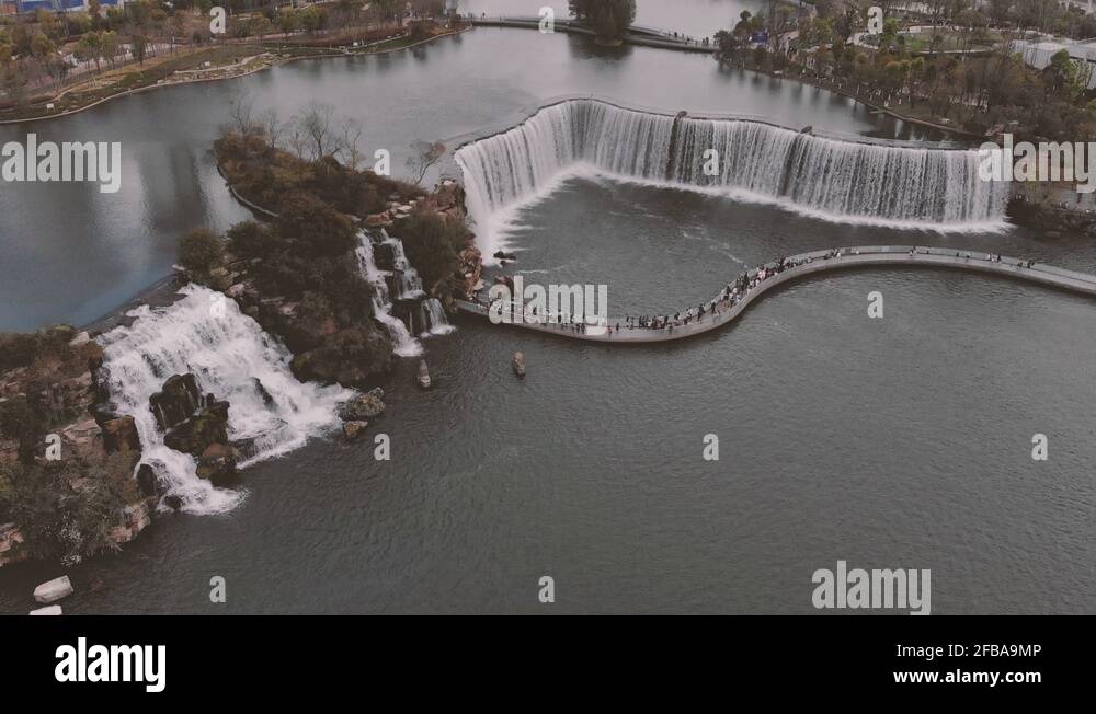 Kunming Waterfall Park the largest waterfall park Stock Video Footage ...