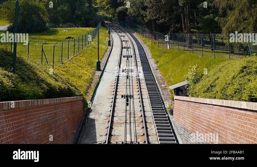 Funicular cable car public transport on Petrin Hill in Prague, capital ...