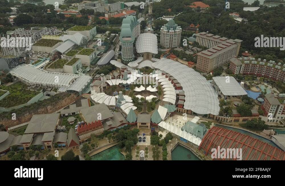 4K Aerial view of the Universal Studios theme park and other buildings ...