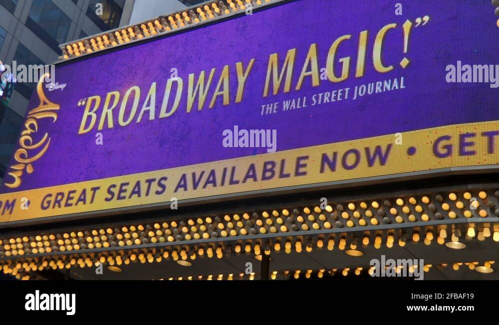Disney's Aladdin on Broadway. Billboards and Marquee Stock Video ...
