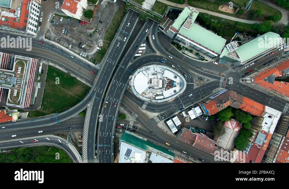 top down view of construction site building near tunnel and injunction ...