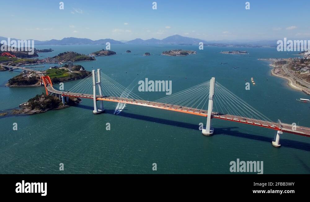 View of Sacheon Bridge, Cable car behind Sachun Bridge Stock Video ...