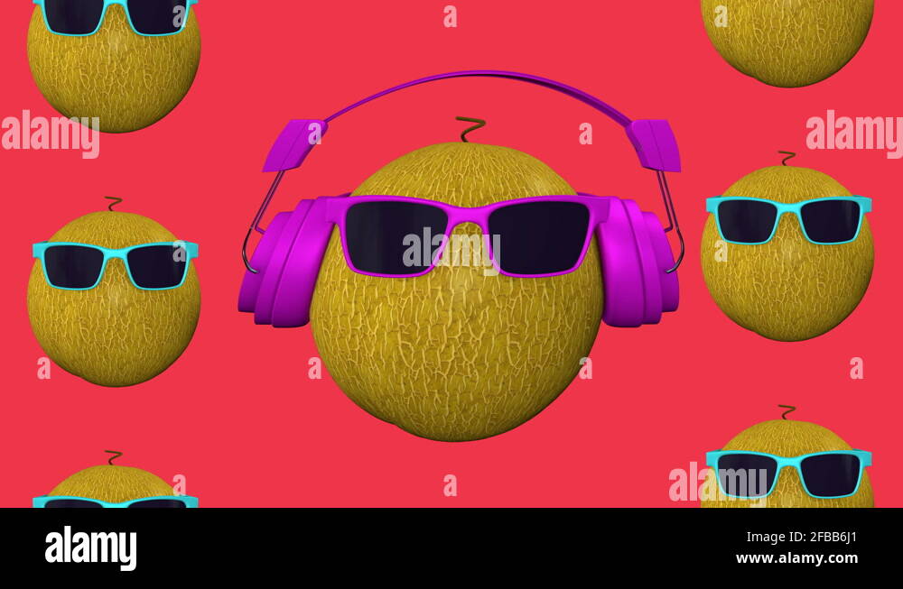 3D animation looped of fancy melons. Dancing of fresh melons with ...