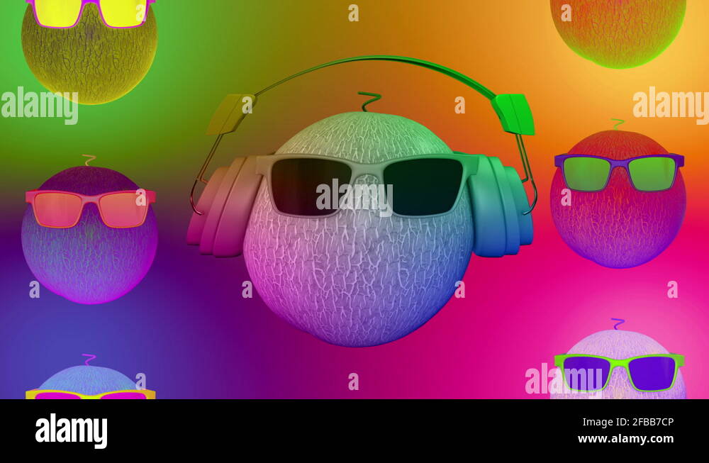 3D animation looped of fancy melons. Dancing of fresh melons with ...