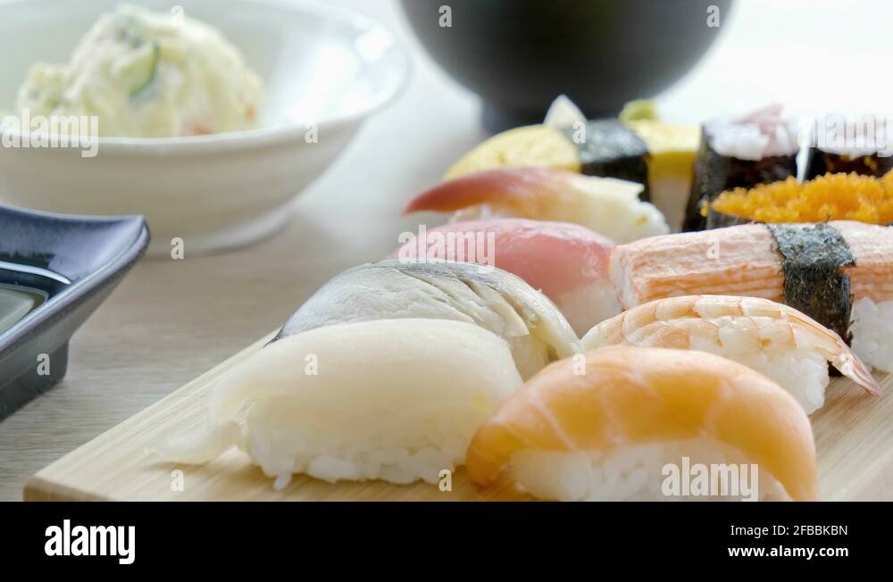 Traditional Japanese Nigiri Sushi With Different Types of Fish Served ...