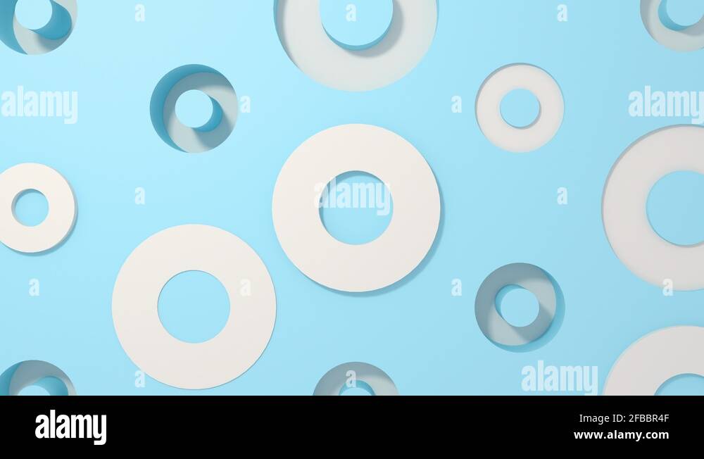 White circle 3d shapes geometric animation on blue pastel background ...