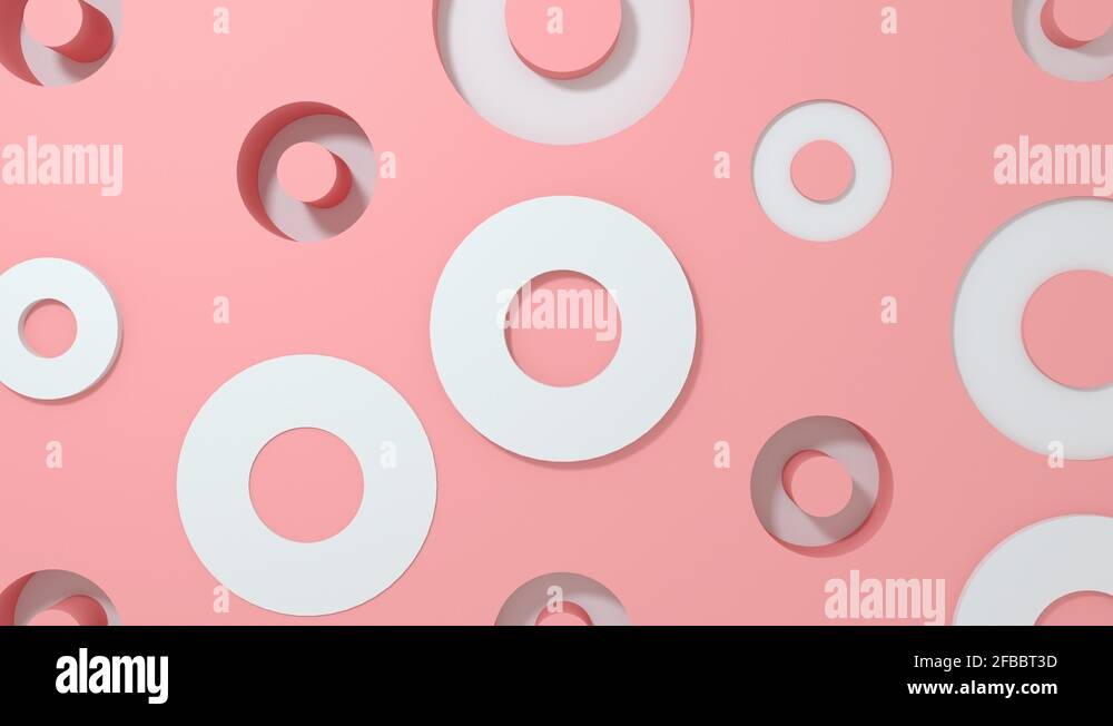 White circle 3d shapes geometric animation on pink pastel background ...