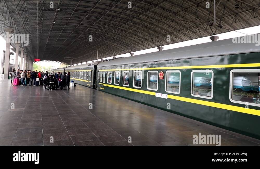 Pyongyang Railway Station with International Train from Dandong in DPRK ...