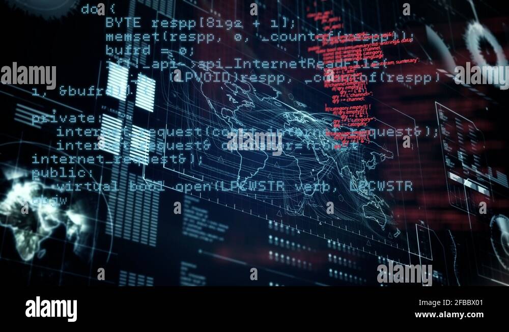 Digital interface with world map and codes Stock Video Footage - Alamy