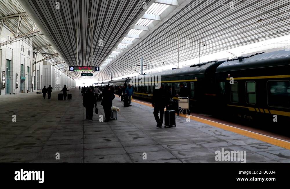 Pyongyang Railway Station with International Train from Dandong in DPRK ...