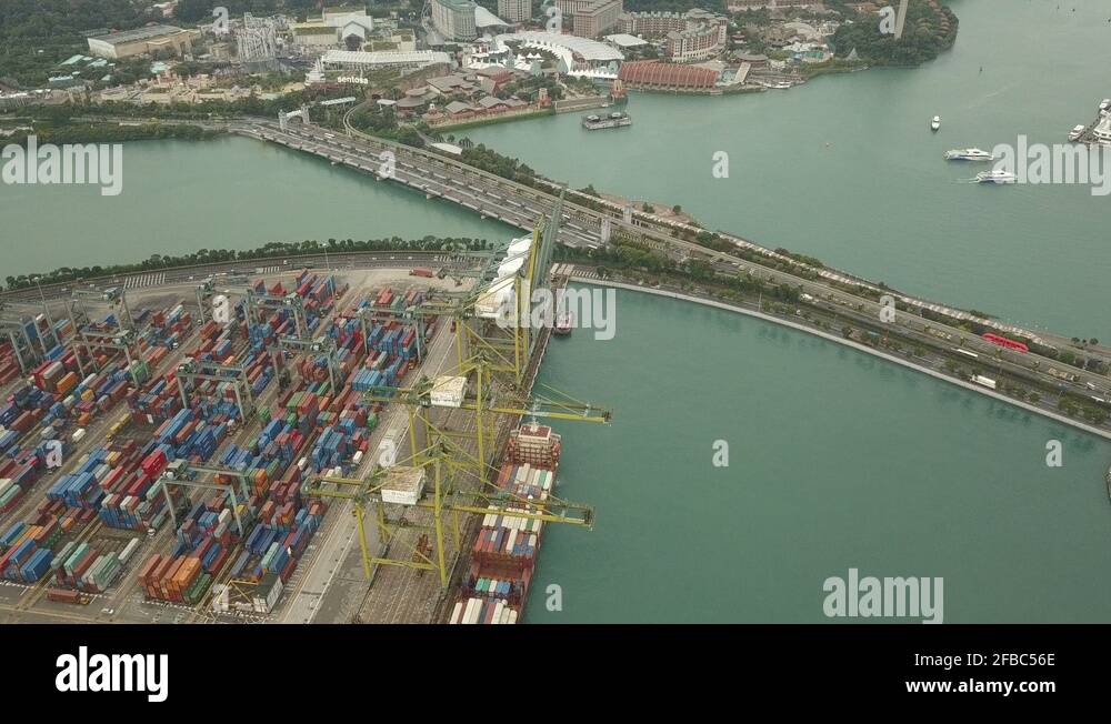 4K Aerial view of containers at Brani Terminal on Pulau Brani, in ...