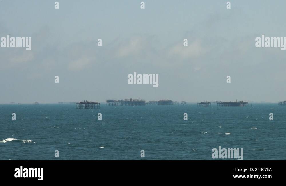 Oil Platform in Caspian Sea Offshore Oil Rig Drilling Platform Off the ...