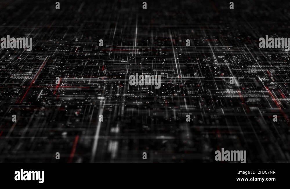 High detailed complex white and red technology grid loopable 3D render ...