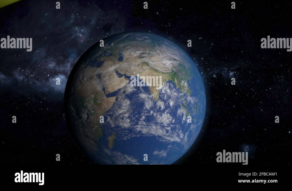 Earth from space. Hammer hitting earth planet and breaking in slow ...