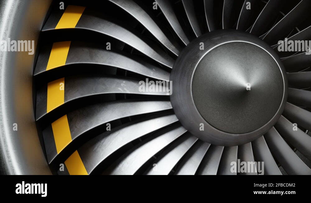 Animation jet engine, close-up view jet engine blades. Front view of a ...