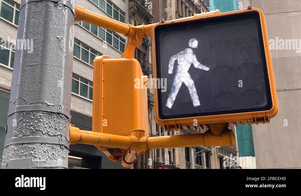 Pedestrian Crosswalk Sign New York City Traffic Light Illuminated Hand ...