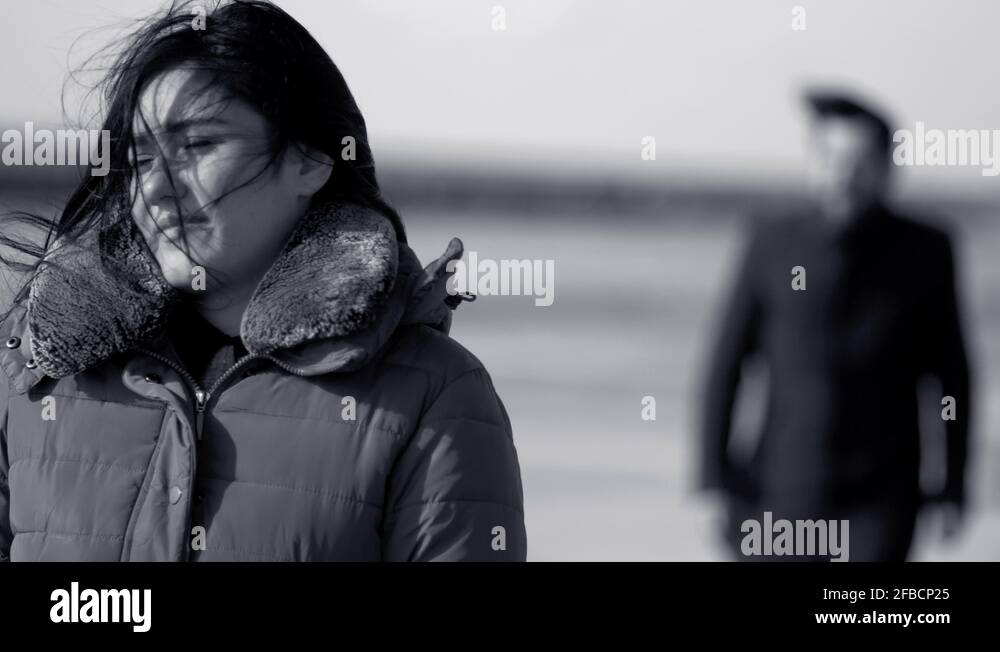 Sad woman crying after fight with boyfriend in background slow motion ...