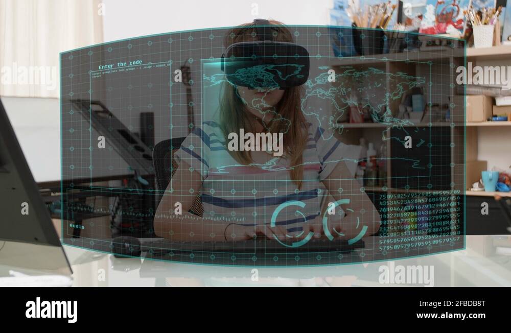Young teenager girl with an immersive virtual display around her Stock ...