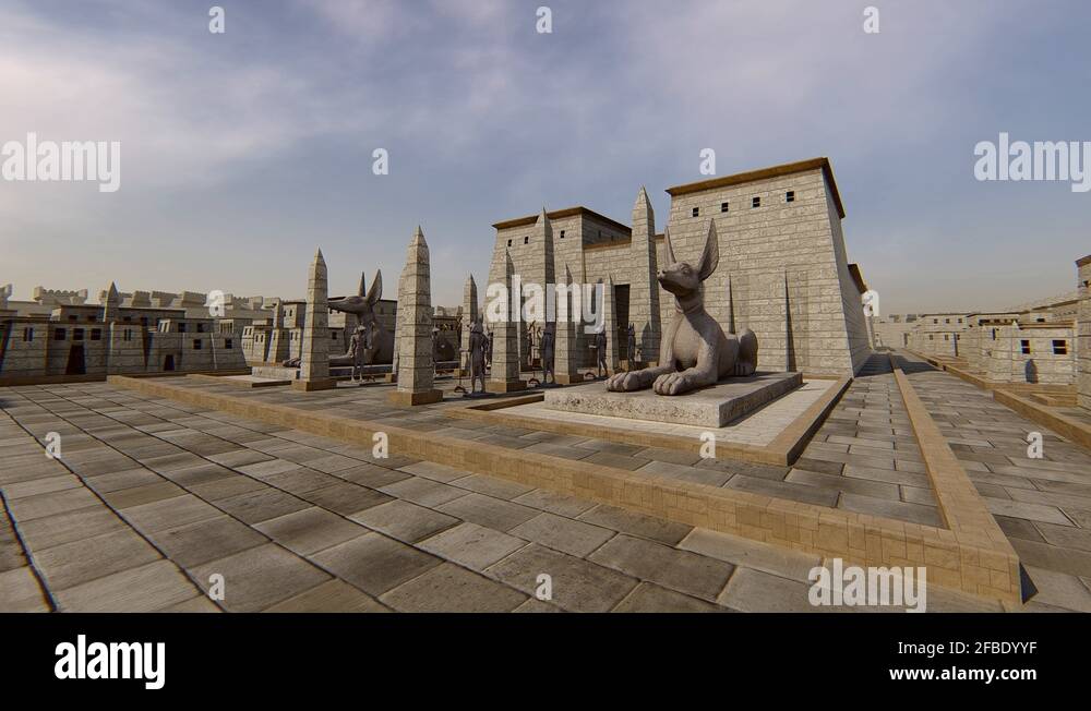 Ancient egyptian egipt anubis gods temple city complex obelixes Stock ...