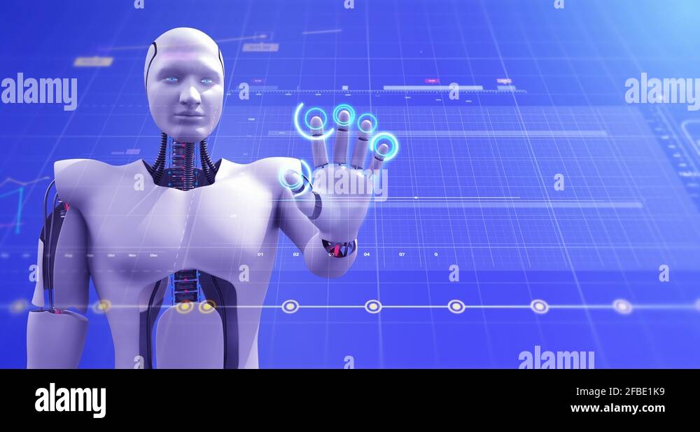 Humanoid Robot Calculating And Analyzing Big Data Stock Video Footage ...