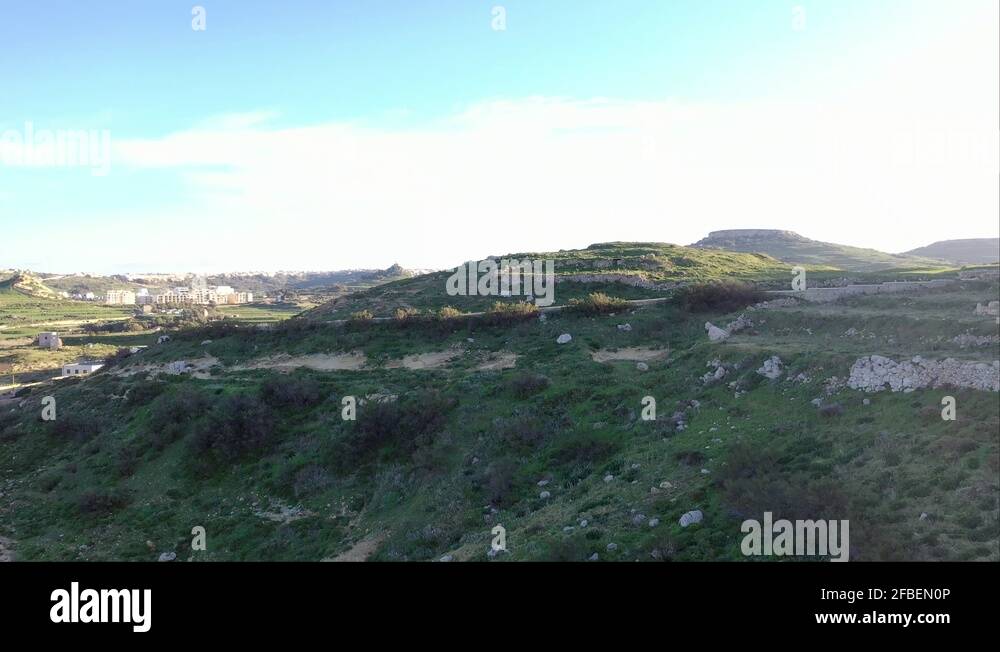 4K Ariel view of mountain scape in Malta, top view. The unique urban ...