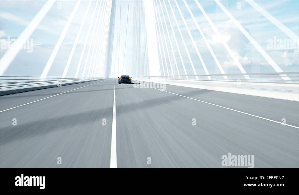 3d model of black sport car on the bridge. Very fast driving. realistic ...