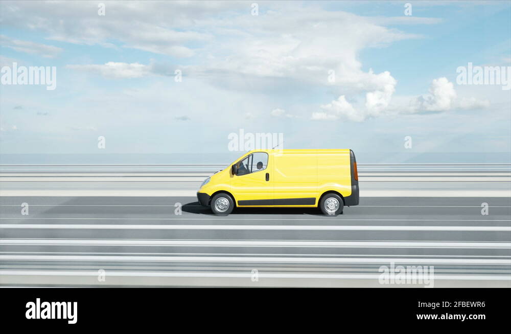 3d model of delivery car on the bridge. Very fast driving. 4k animation ...