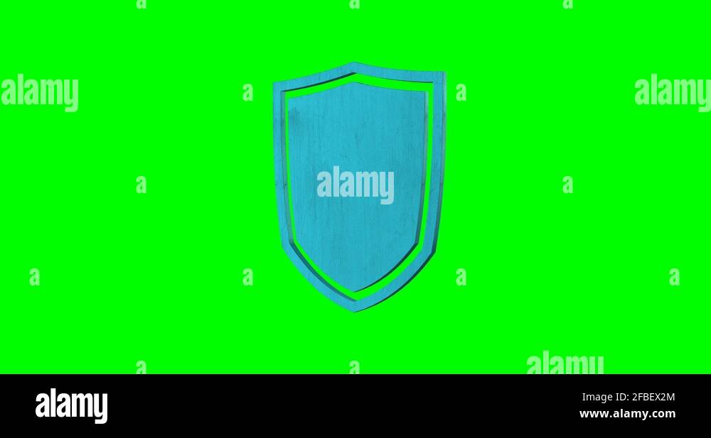 Animation of a 3D shield icon spinning against a green screen rable ...