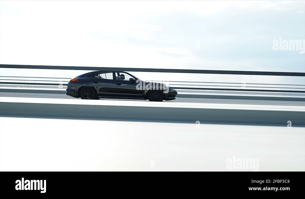 3d model of black sport car on the bridge. Very fast driving. realistic ...