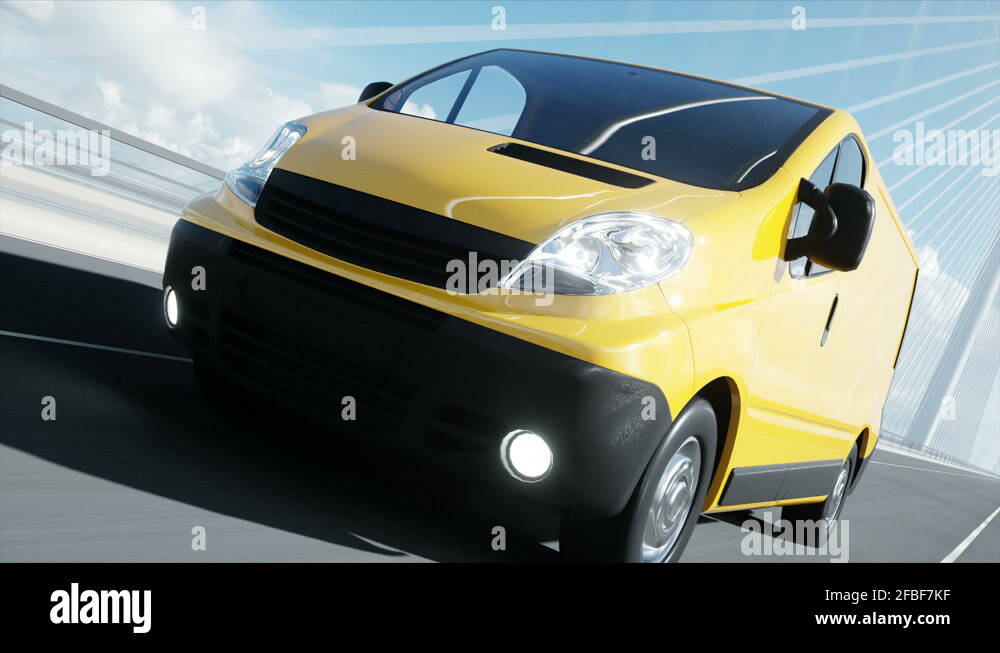 3d model of delivery car on the bridge. Very fast driving. 4k animation ...