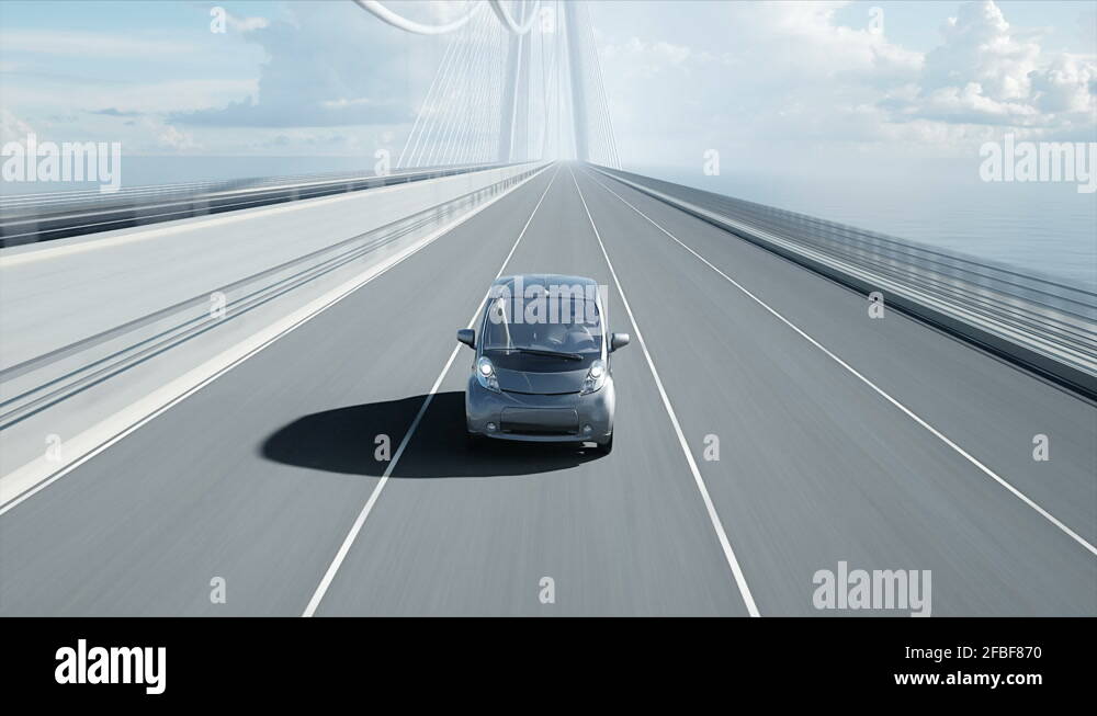 3d model of electric car on the bridge, very fast driving. Ecology ...