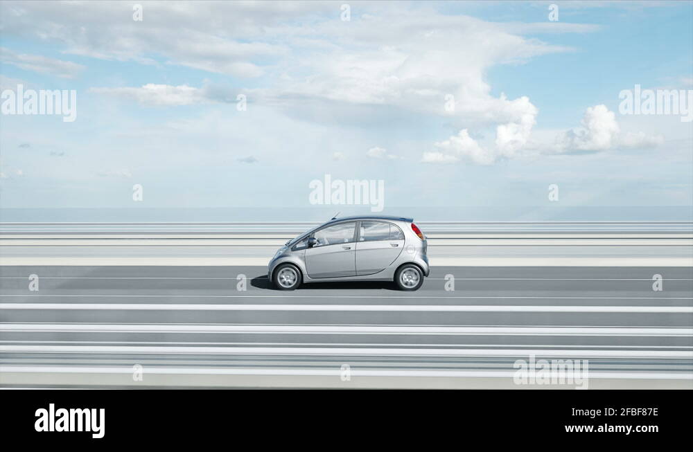3d model of electric car on the bridge, very fast driving. Ecology ...