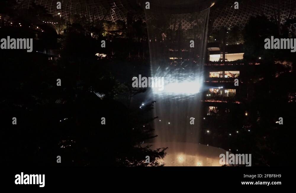 Jewel Changi Airport – HSBC Rain Vortex Light Show Stock Video Footage ...