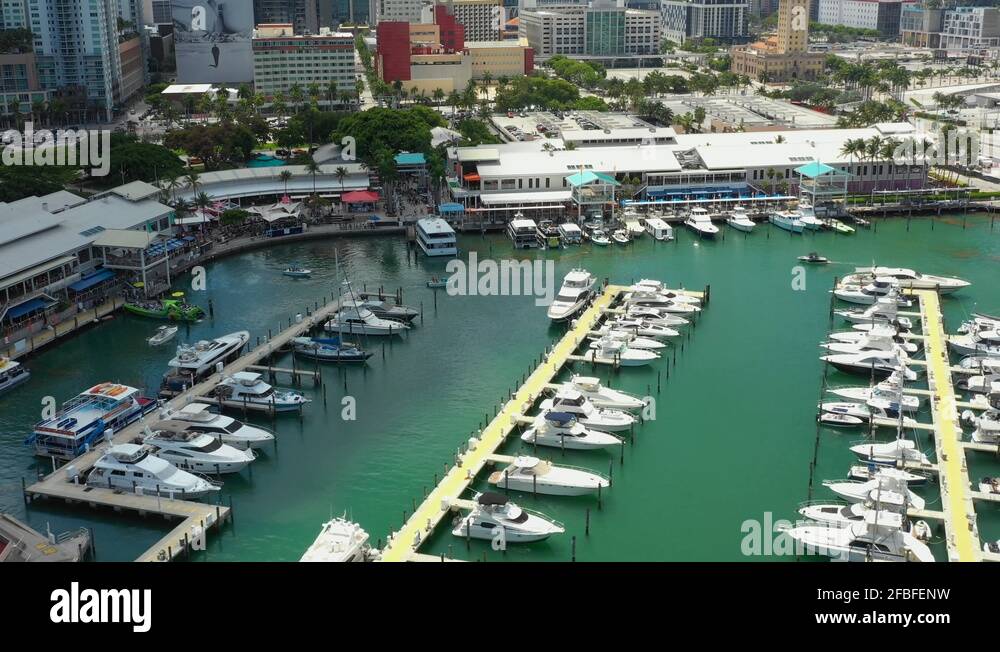 boats at Bayside Marketplace Marina Miami 4k aerial Stock Video Footage ...