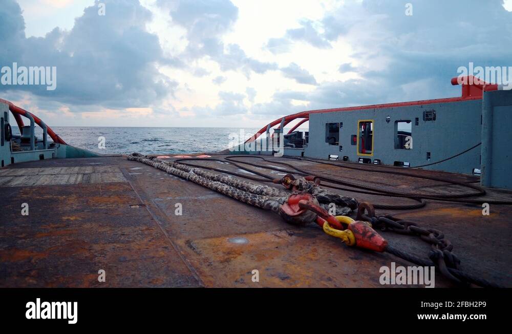 Vessel crew preparing vessel for static tow tanker lifting Stock Video ...