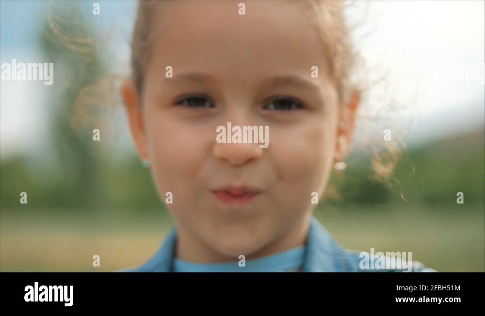 Close Up Portrait Cute Happy Caucasian Little Girl Smiling Looking the ...