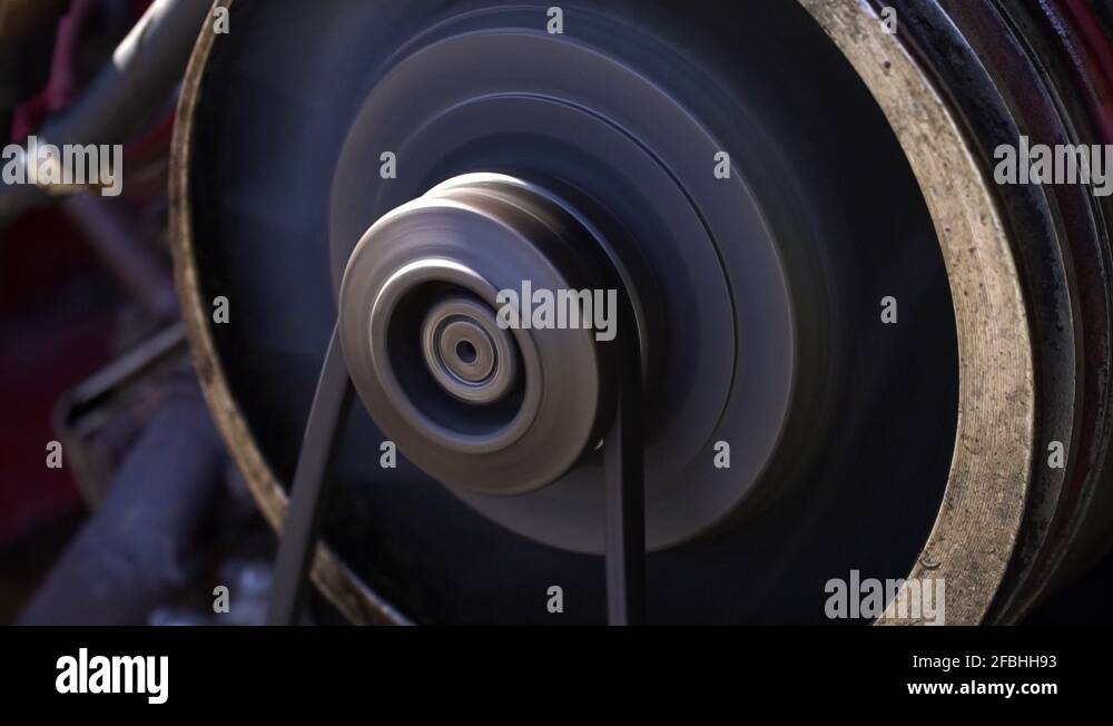 Rotating parts of the air cooled engine mechanism of the retro vehicle ...