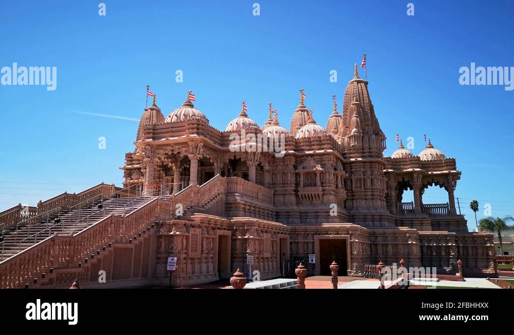Exterior view of the famous BAPS Shri Swaminarayan Mandir Stock Video ...