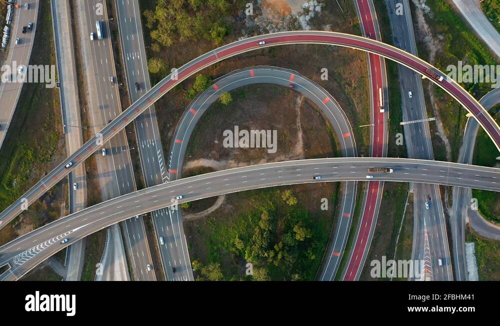 Aerial view and Top view. Traffic of expressways, motorways and ...