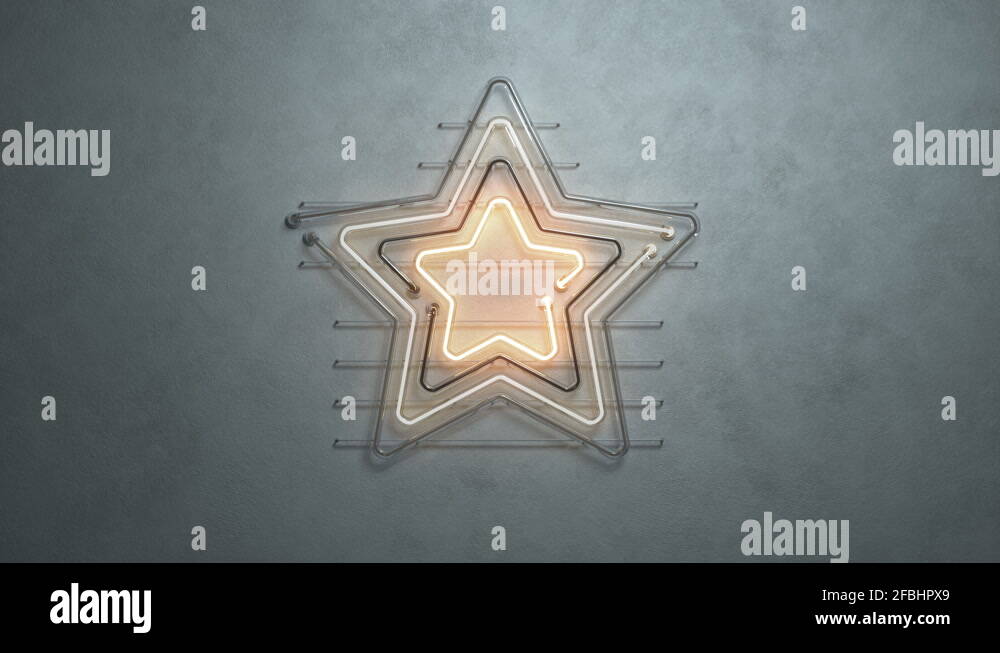 Neon light star symbol on concrete wall 3D render seamless loop ...