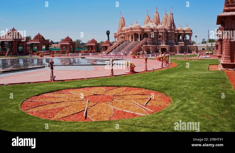 Exterior view of the famous BAPS Shri Swaminarayan Mandir Stock Video ...